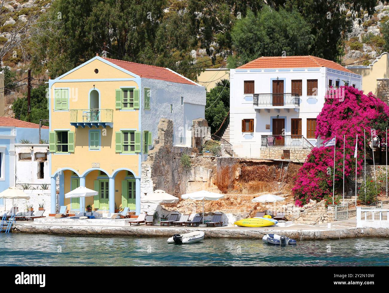 KASTELLORIZO, GREECE-AUGUST 10,2018:Colorful Buildings with Window ...