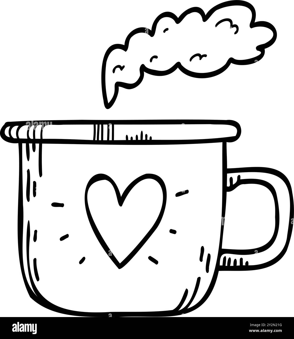 Hand drawn doodles, coffee cup, tea cup, mug with heart. Chocolate, hot ...