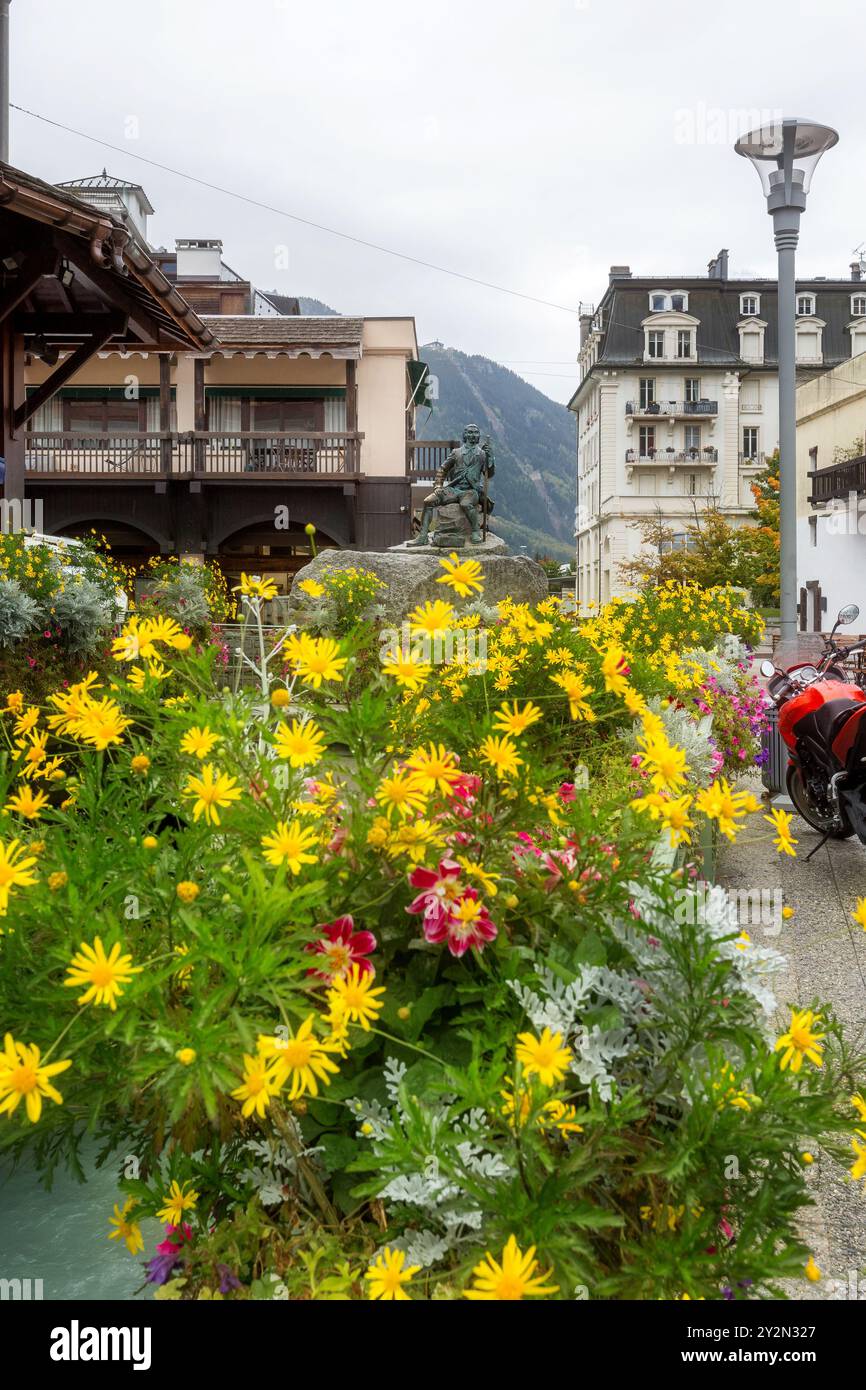 Chamonix Mont-Blanc, France colorful flowers and Dr Gabriel Paccard ...