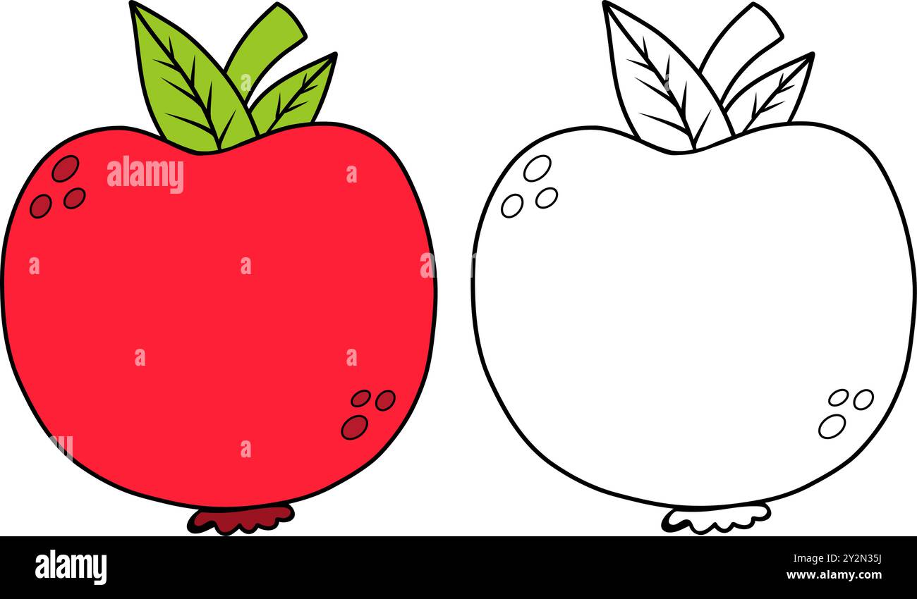 Red Apple fruit set. Isolated outline stroke, line and color drawings ...