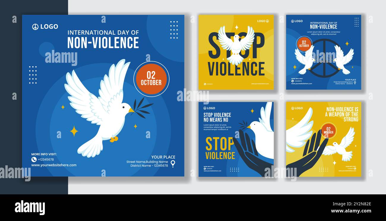 Day of Non-Violence Social Media Post Flat Cartoon Hand Drawn Templates ...