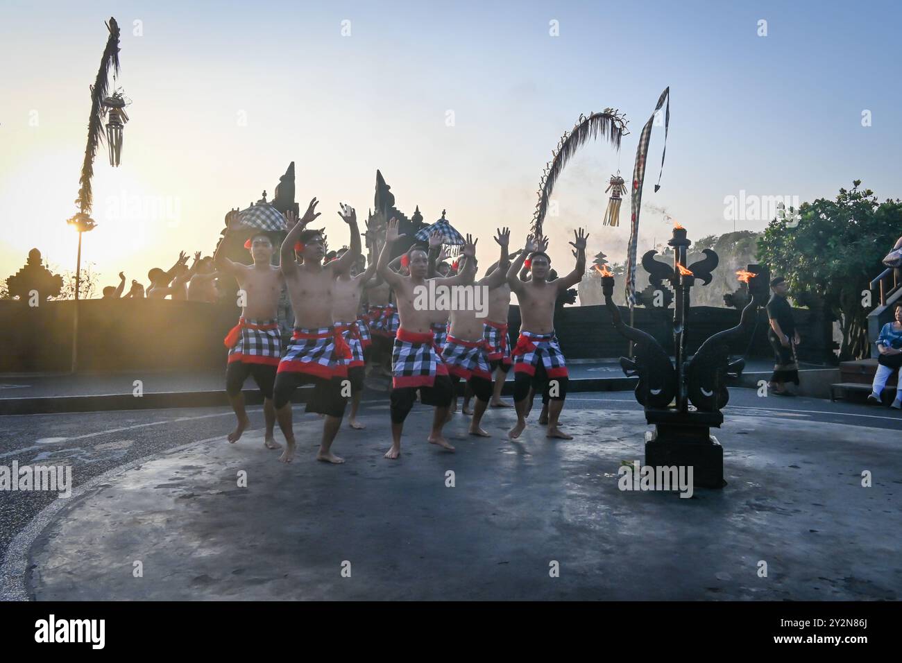 Balinese actors performing the typical Kecak dance on a stage in ...