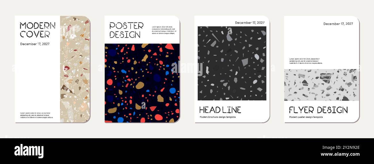 School diary cover design. Terrazzo abstract background made of natural ...