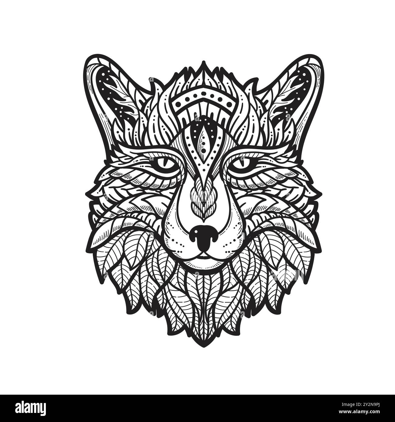 hand drawn Fox head zentangle arts isolated on white background. Vector ...