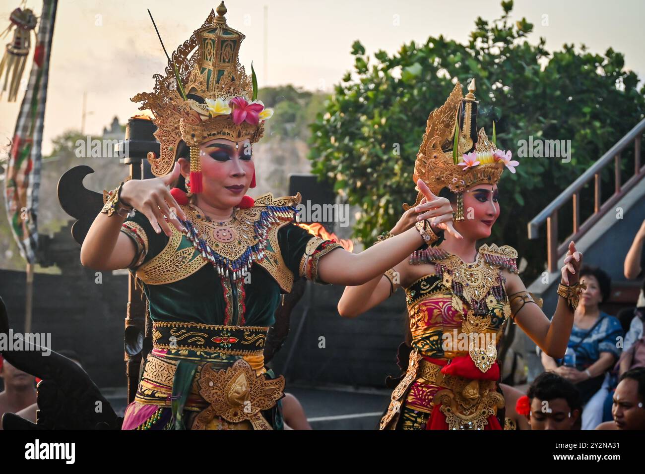 Balinese actresses performing the typical Kecak dance on a stage in ...