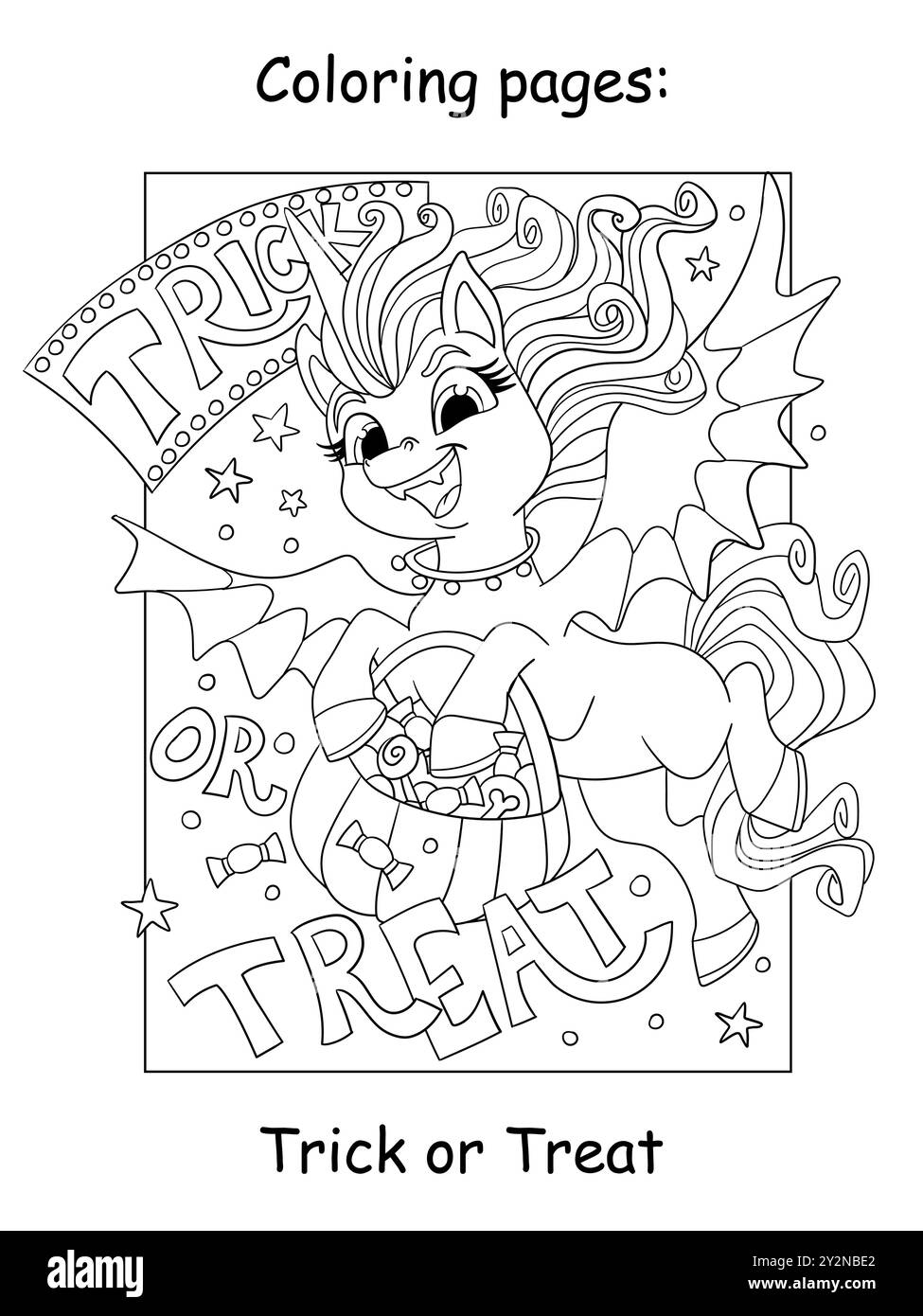 Kids coloring with cute unicorn. Vector cartoon monochrome isolated ...