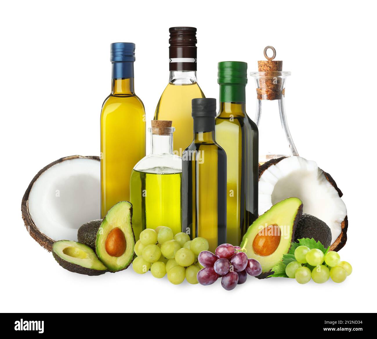 Vegetable fats. Set of different oils and ingredients isolated on white ...