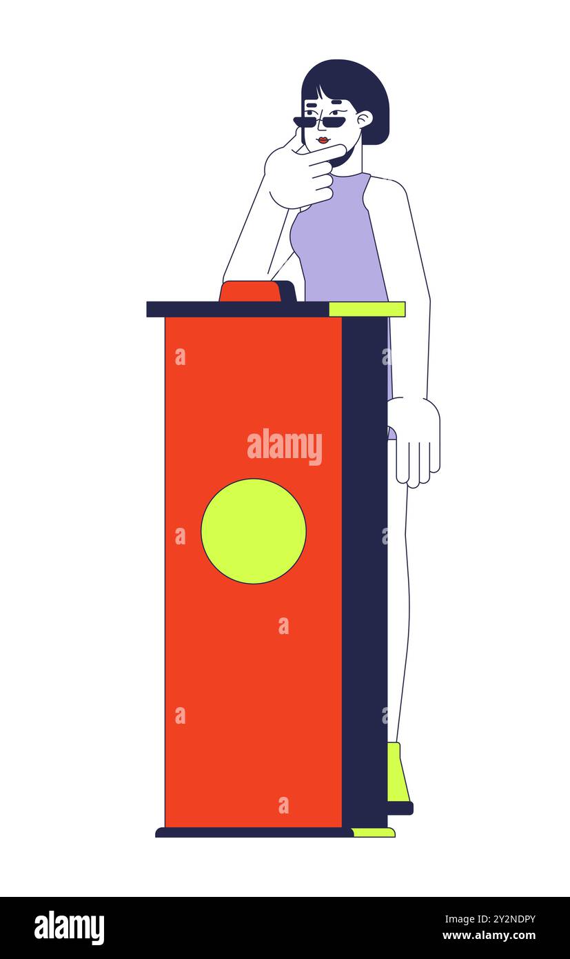 Trivia show contestant korean woman contemplating 2D cartoon character ...