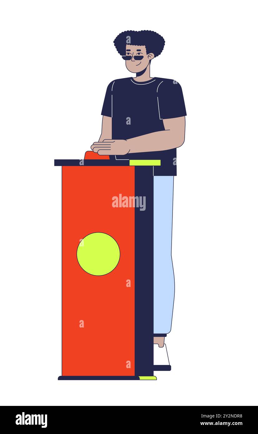 Television game show contestant hispanic man pushing button 2D cartoon ...