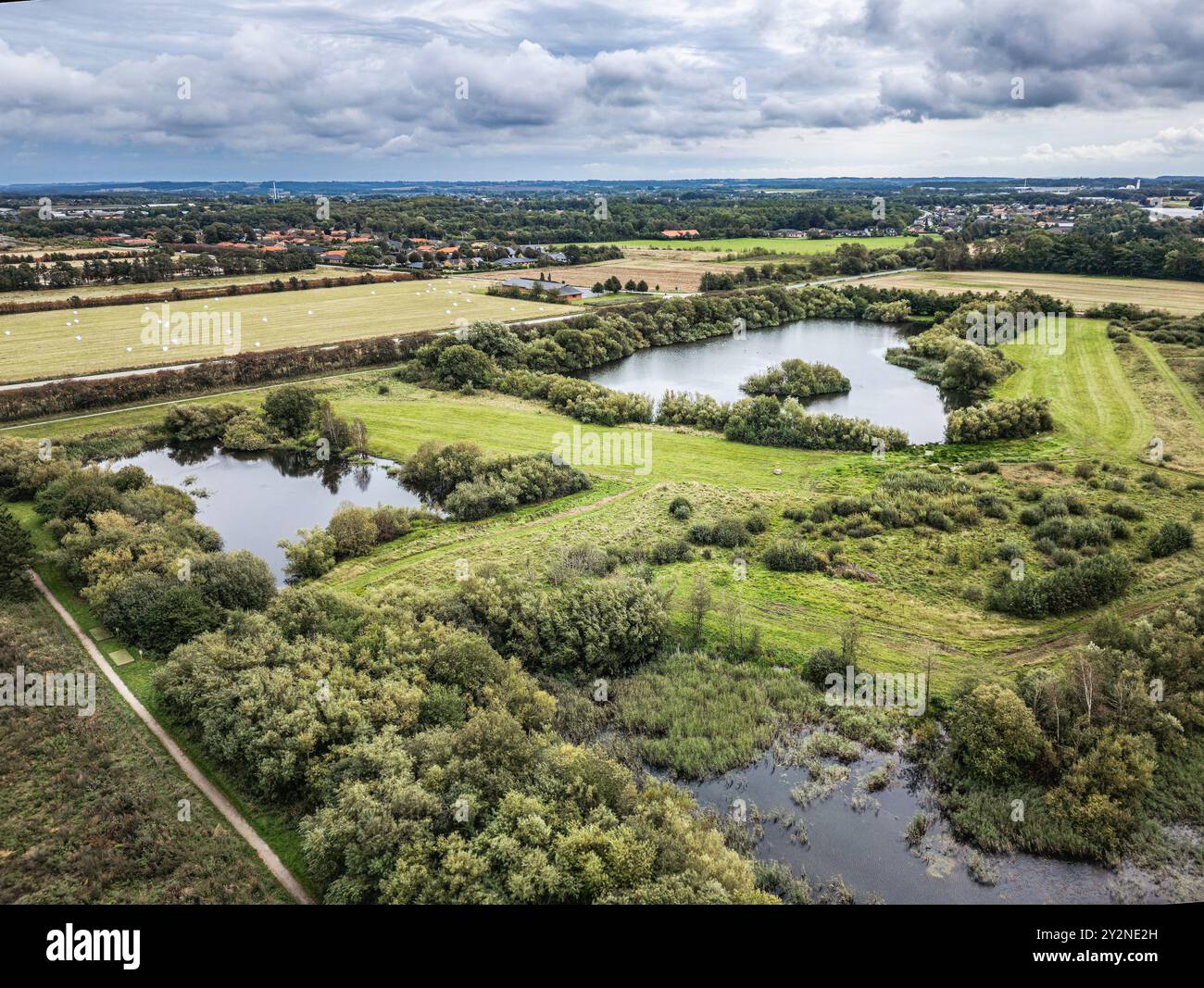 Small artificial lakes in the outskirts of Hedensted Denmark Stock ...