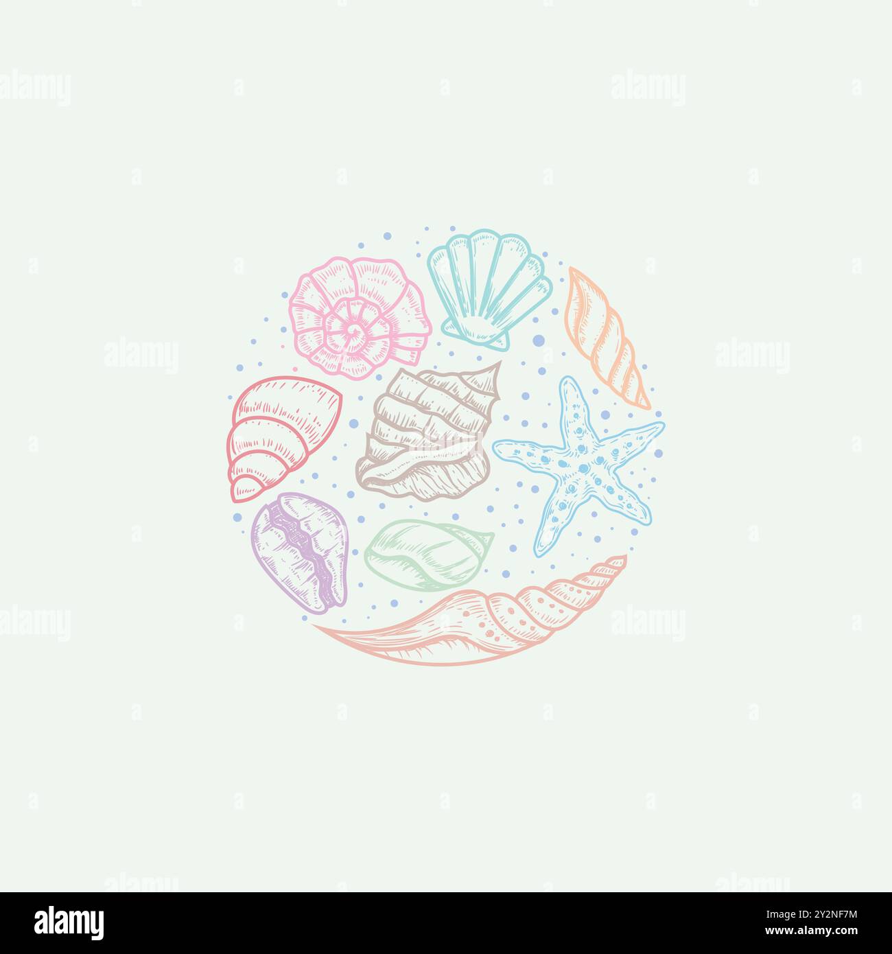 hand drawn Circle frame of seashells vector illustration, sea shell ...