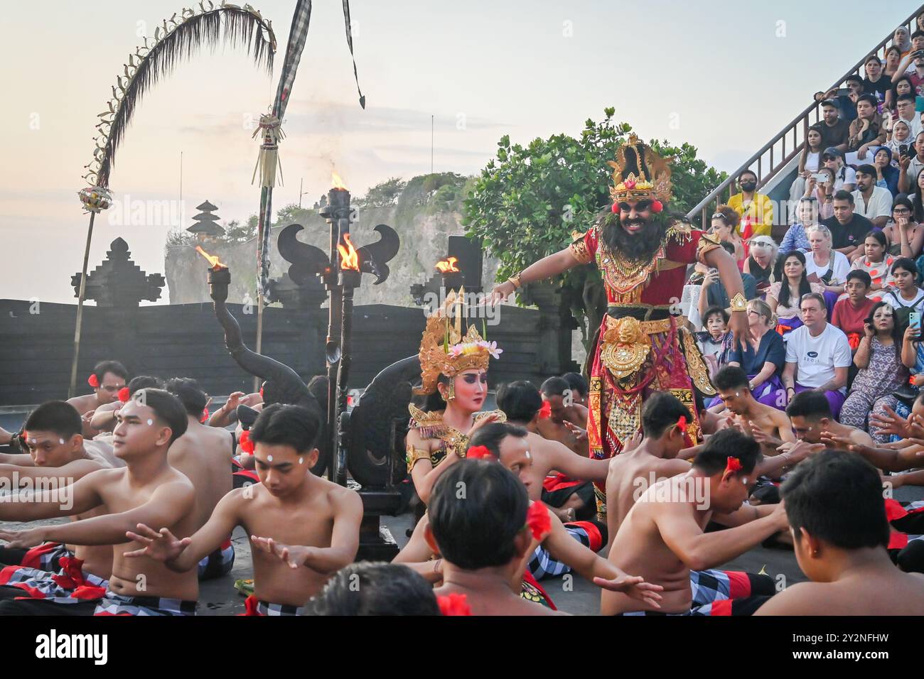 Balinese actors performing the typical Kecak dance on a stage in ...