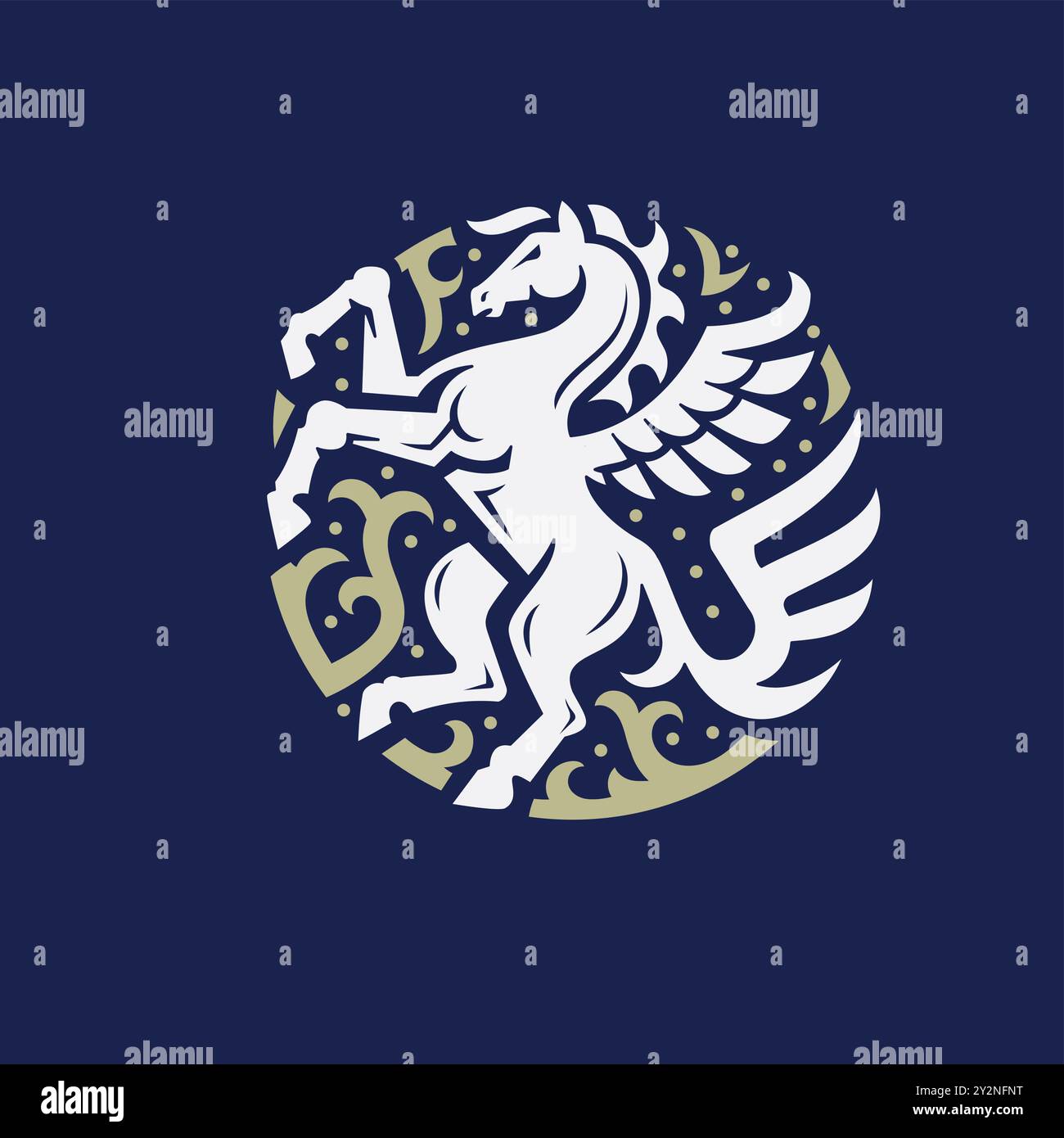 standing pegasus, horse wings circle colorful symbol Stock Vector Image ...