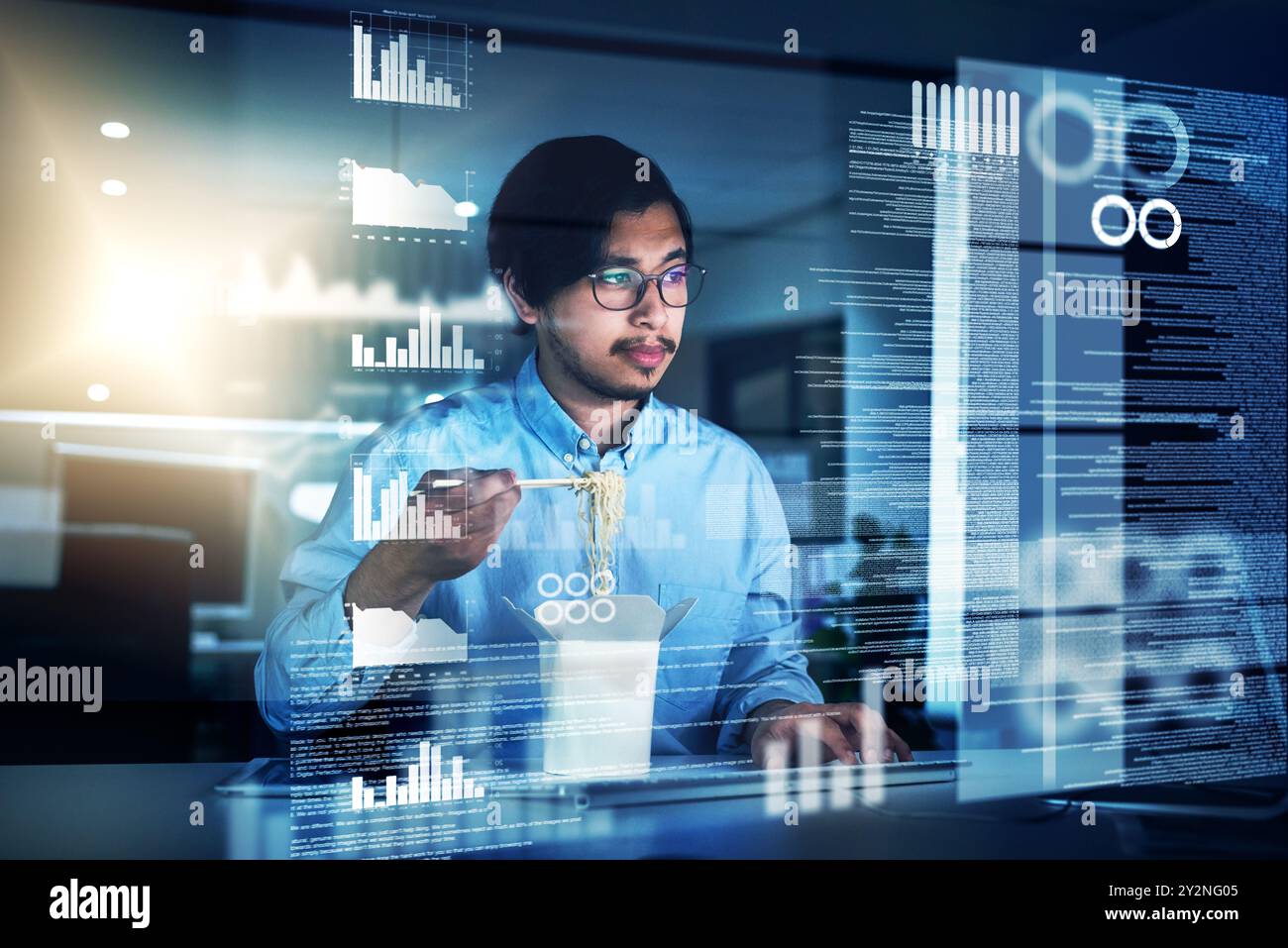 Asian Man Data Scientist And Programming Code In Typing For Innovation