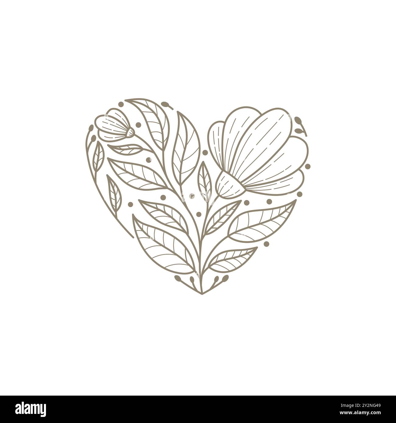 beautiful linear flowers heart Hand drawn vector illustration Stock ...