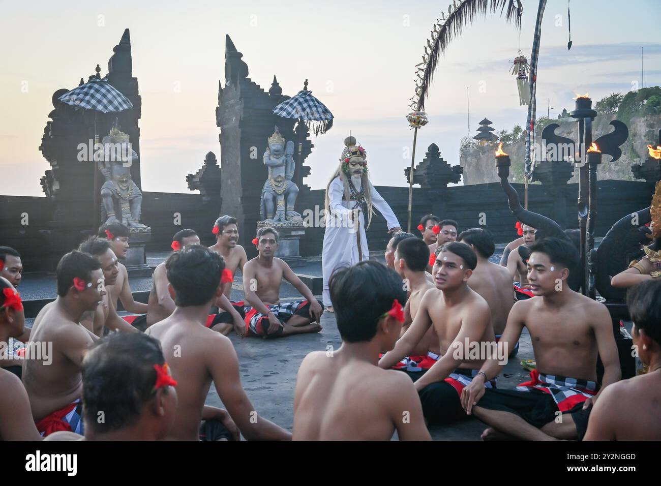 Balinese actors performing the typical Kecak dance on a stage in ...