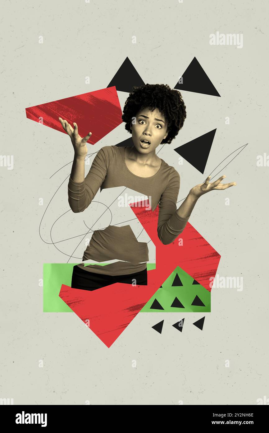 Collage artwork image of angry annoyed irritated woman has pretense wtf ...