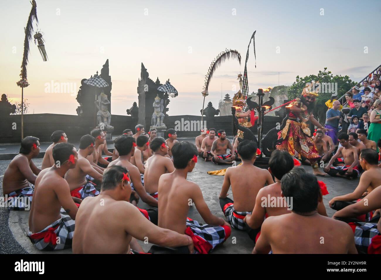 Balinese actors performing the typical Kecak dance on a stage in ...