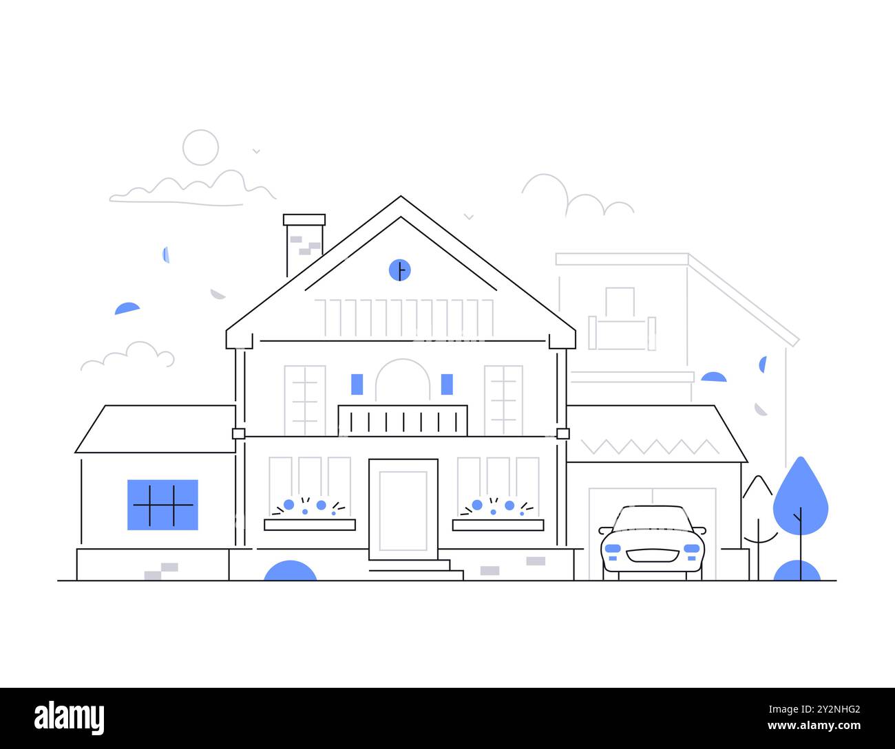 Country house with garage - modern line design style illustration Stock ...