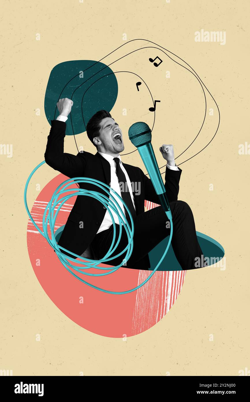 Collage artwork image poster of crazy funny nice happy man singing song ...
