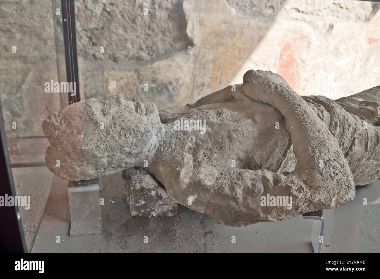 Plaster cast of a victim of the eruption of the Vesuvius volcano in a ...