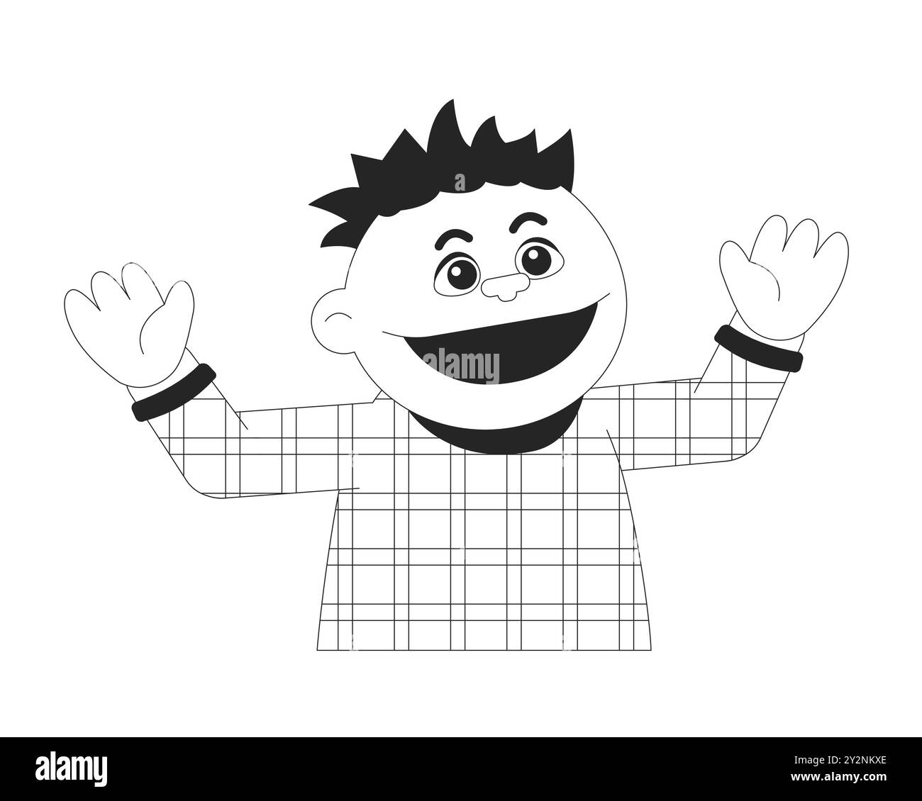 Hand puppet happy boy black and white 2D line character Stock Vector ...