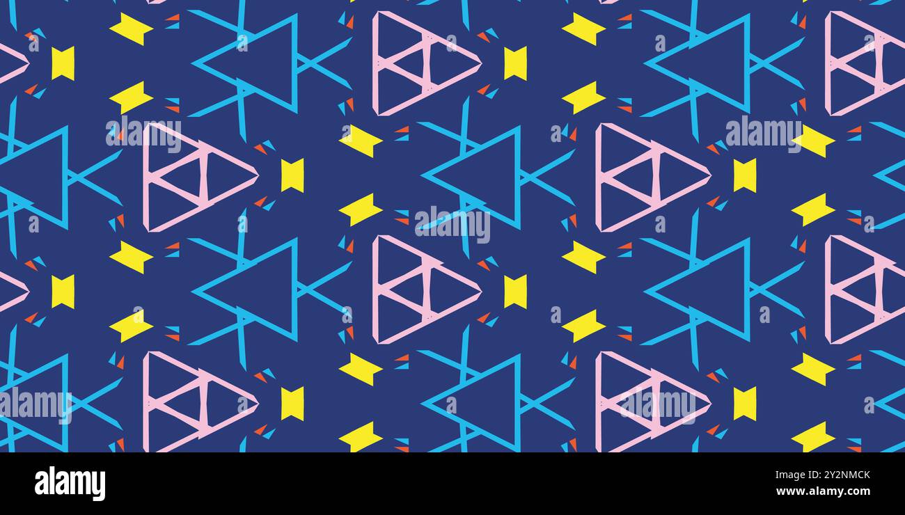 Memphis style seamless pattern of geometric shapes. Trendy 1980-90 ...