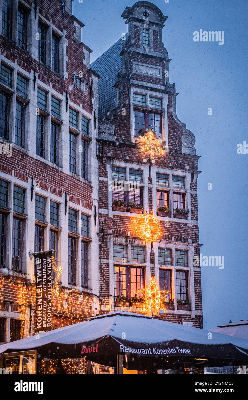 Christmas Market and celebration in Ghent, Belgium with first snow in ...