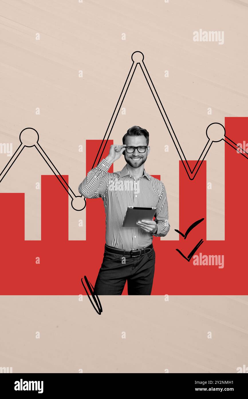 Vertical poster collage young man employee office clerk manager eyewear ...