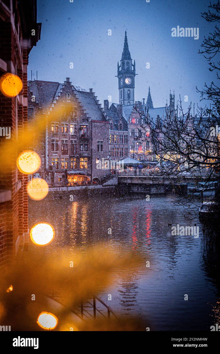 Christmas Market and celebration in Ghent, Belgium with first snow in ...