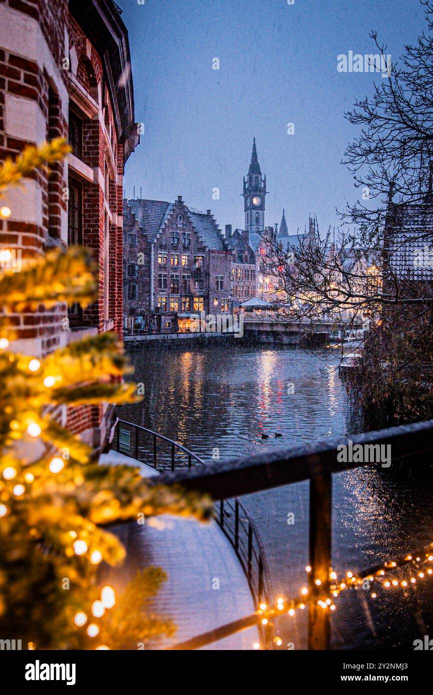 Christmas Market and celebration in Ghent, Belgium with first snow in ...