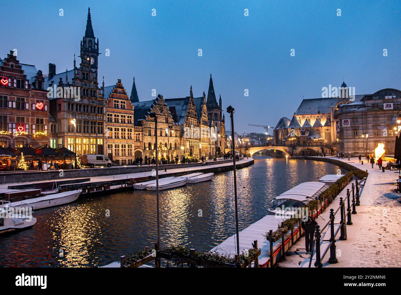 Christmas Market and celebration in Ghent, Belgium with first snow in ...