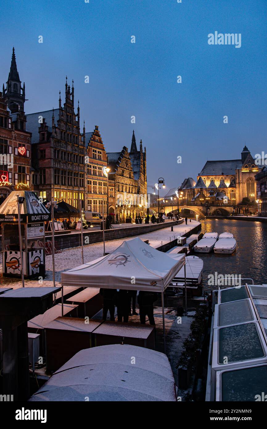 Christmas Market and celebration in Ghent, Belgium with first snow in ...
