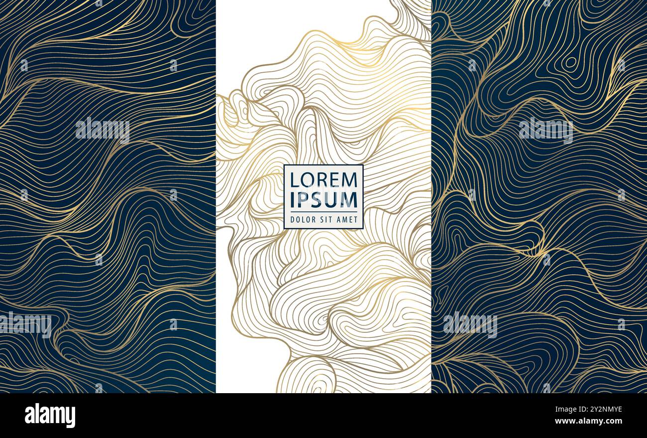 Vector set of wave luxury design background, gold oriental patterns ...
