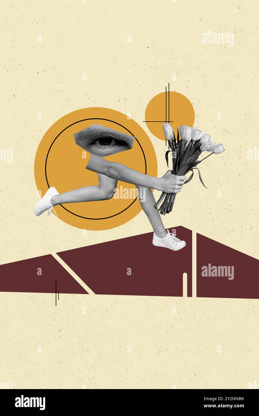 Vertical collage weird psychedelic concept body parts fragments runner ...