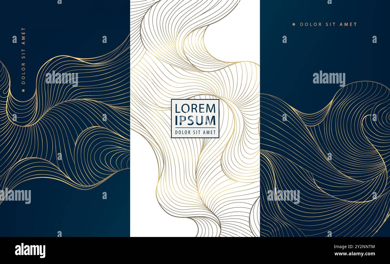 Vector set of wave luxury design background, gold oriental patterns ...