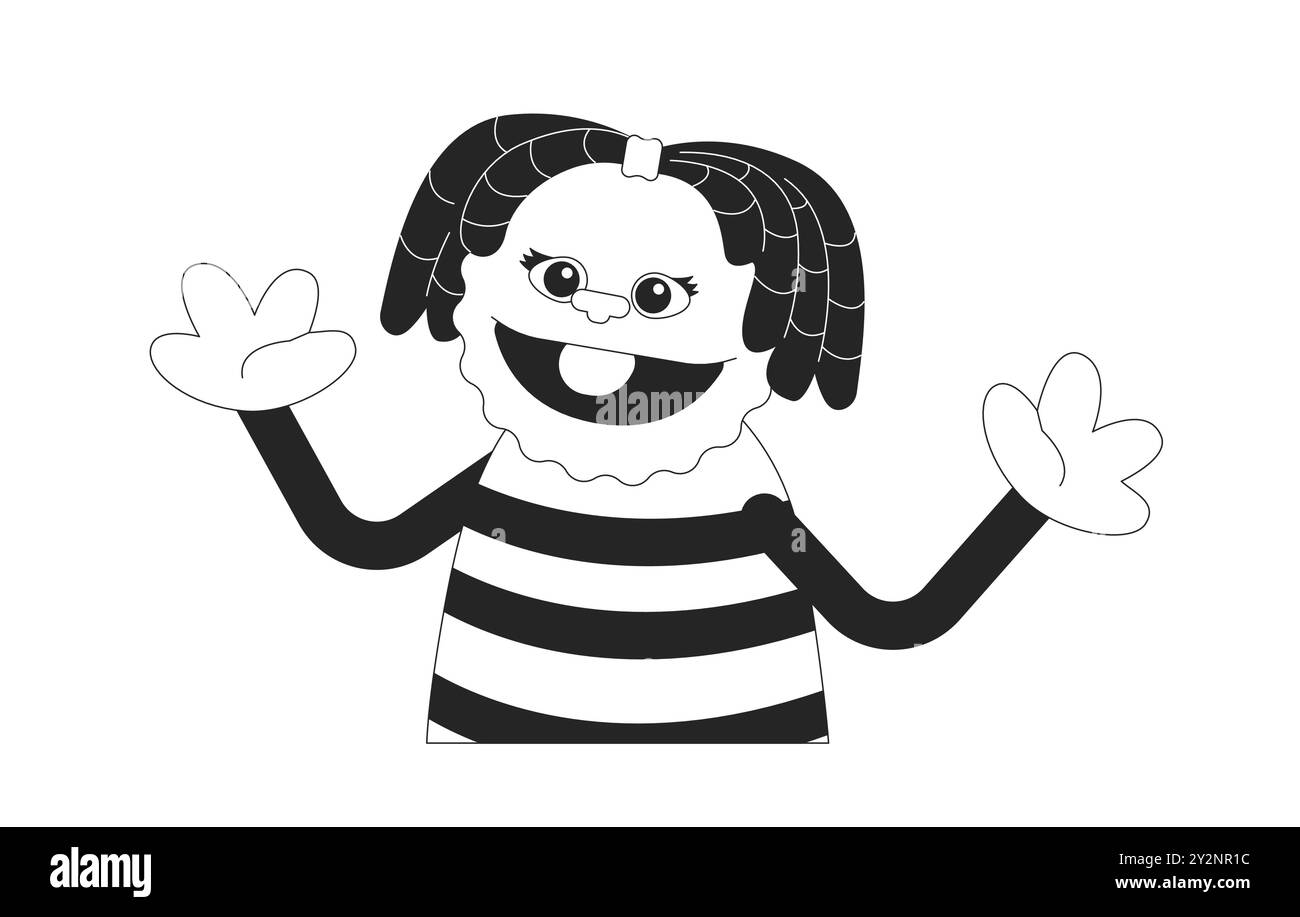 Hand puppet anthropomorphic girl black and white 2D line character ...