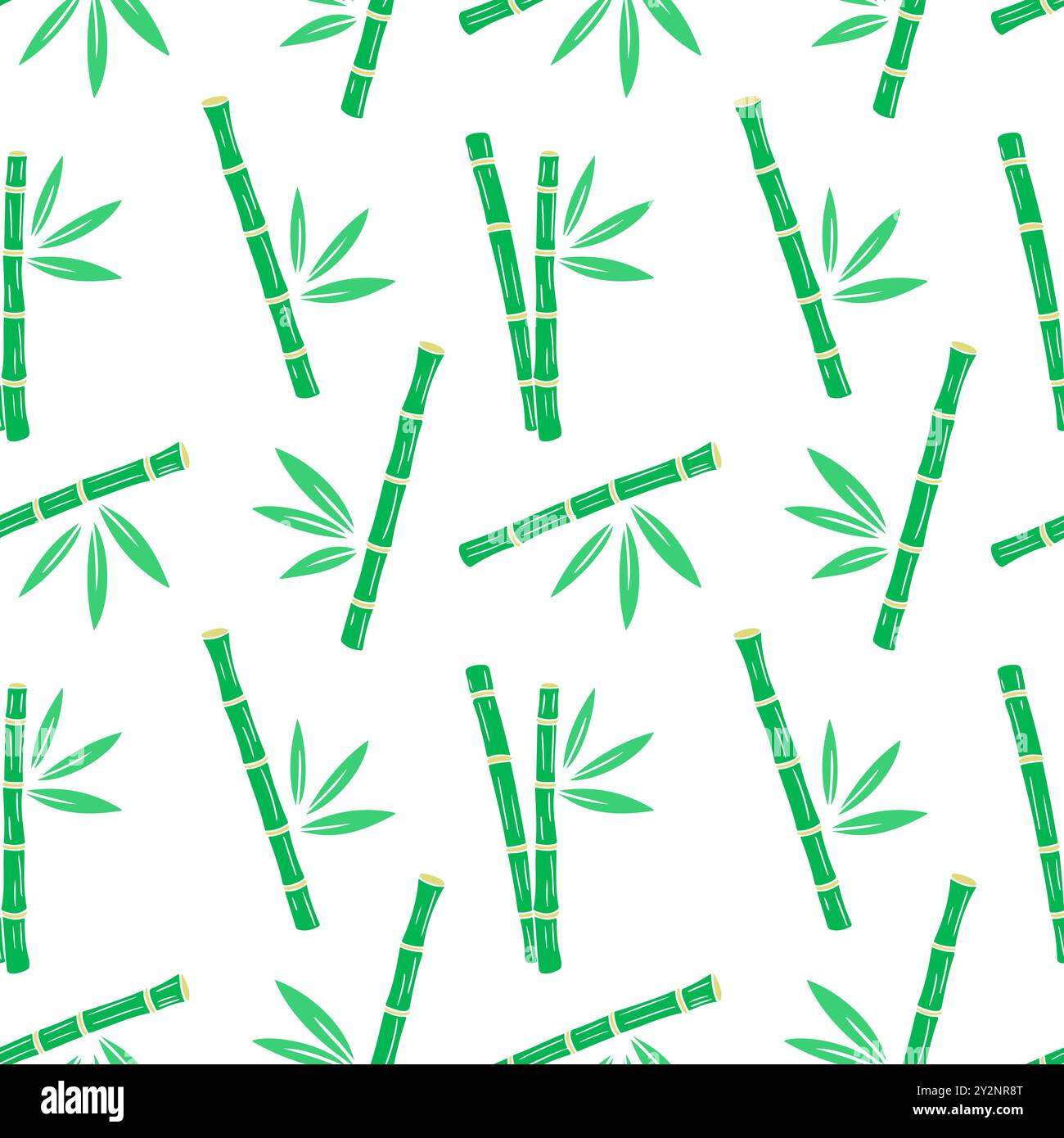 Bamboo green sticks pattern with leaves on white background. Vector ...