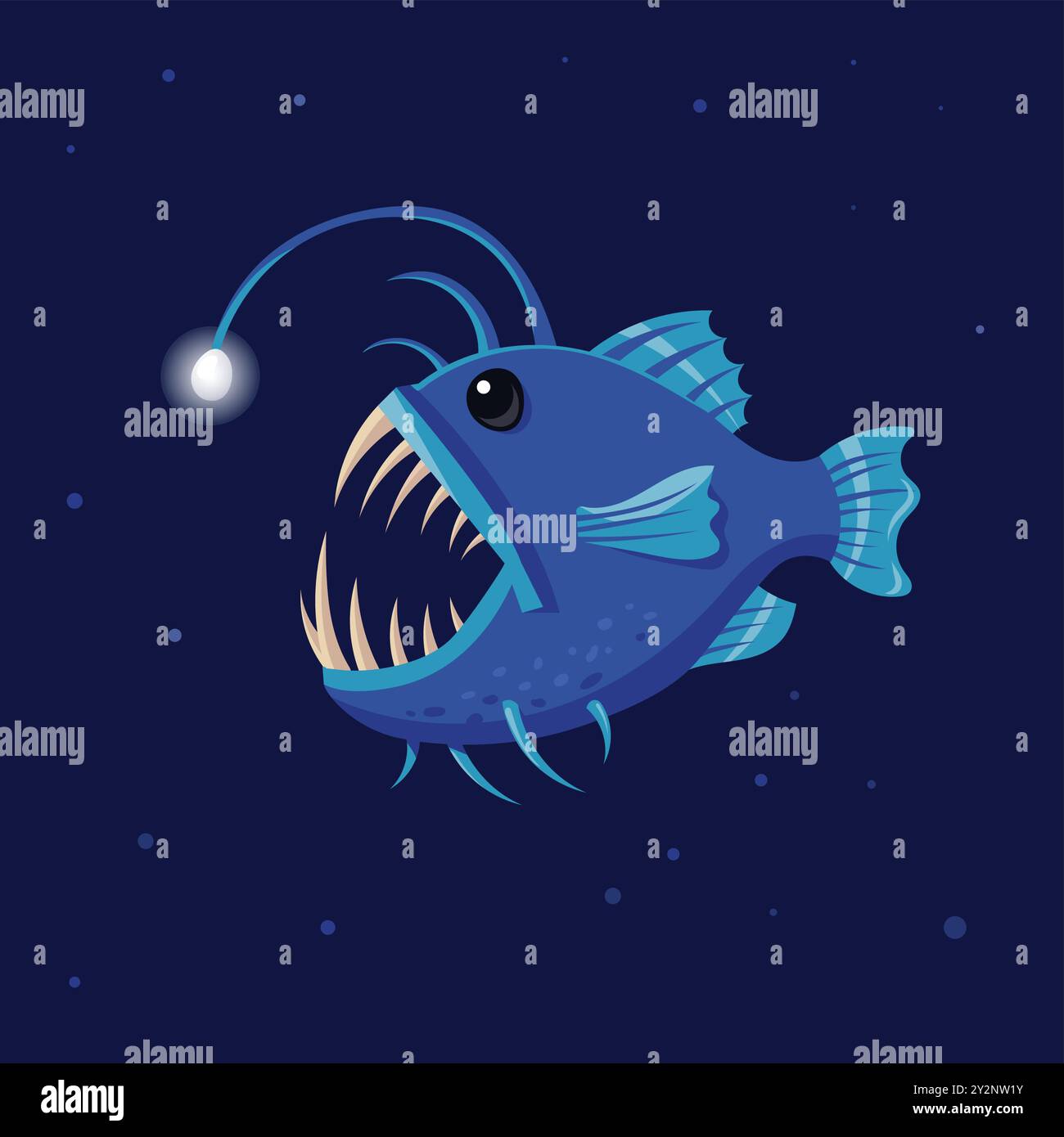 Deep sea angler fish vector illustration, Deep sea animal fish with ...
