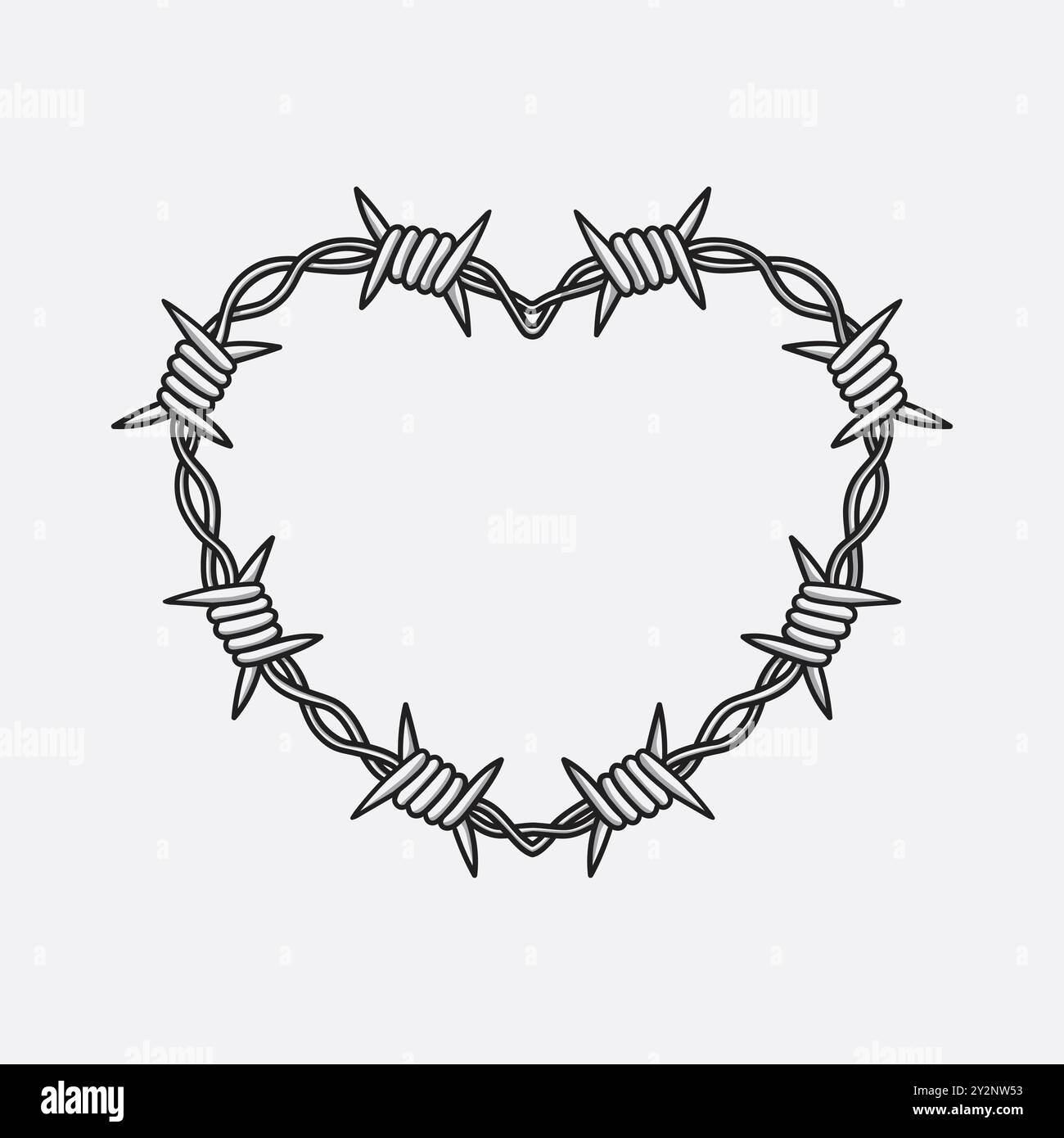 Vector illustration of barbed wire heart isolated on white background. Heart shape frame from ...