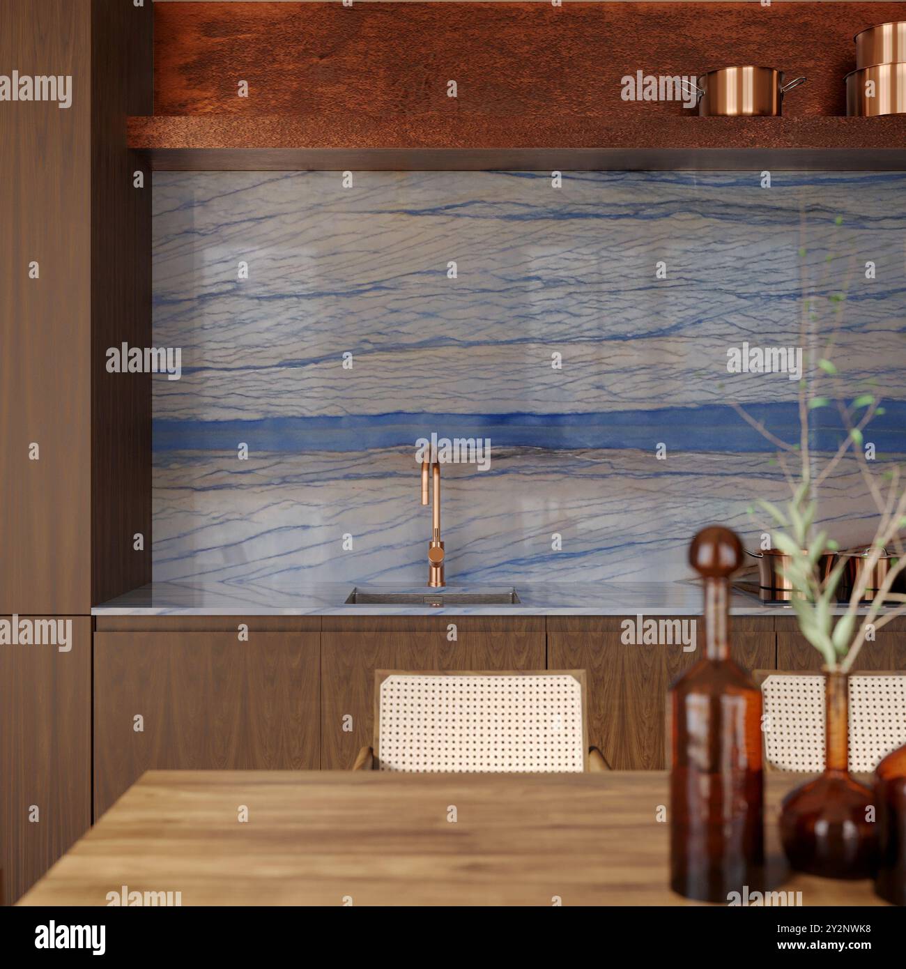 Modern kitchen design with quartzite countertop - detail of interior ...