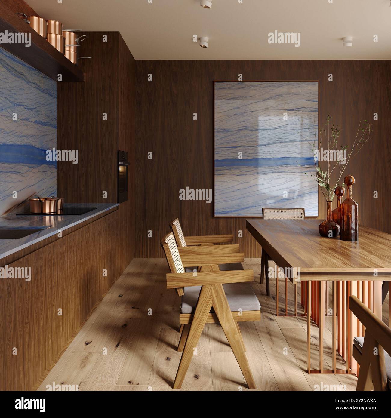 Modern kitchen design with quartzite countertop - detail of interior ...