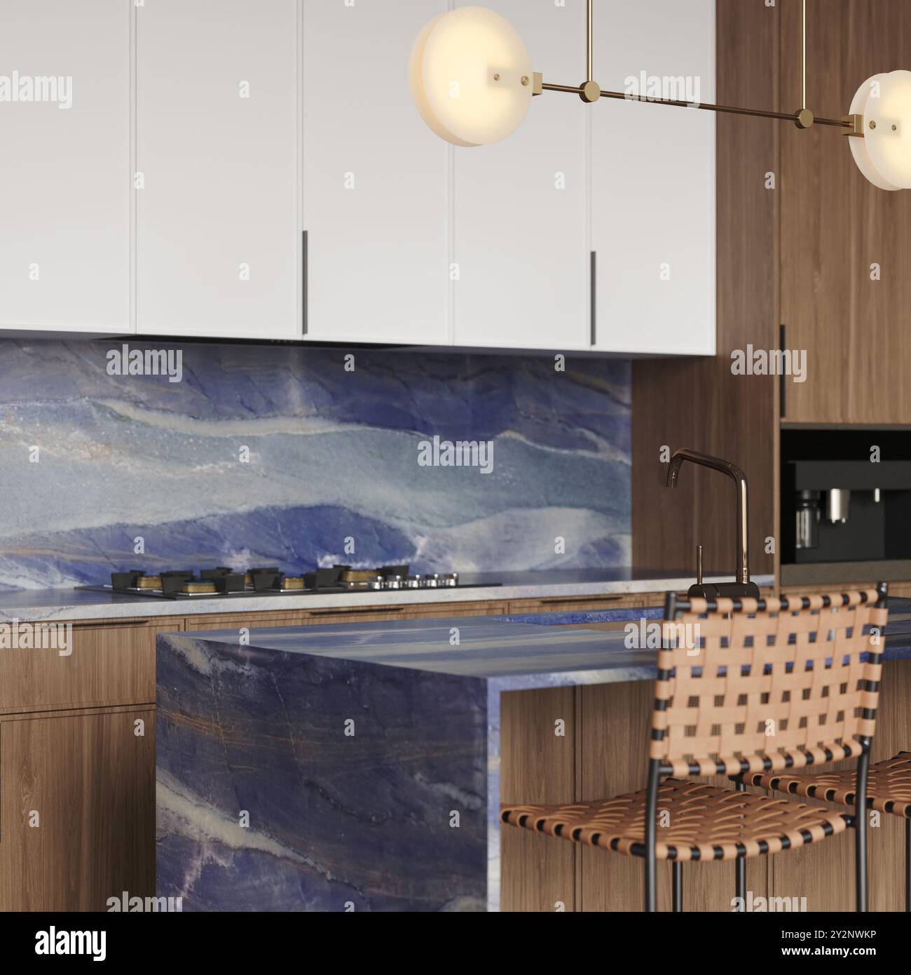 Modern kitchen design with quartzite countertop - detail of interior ...