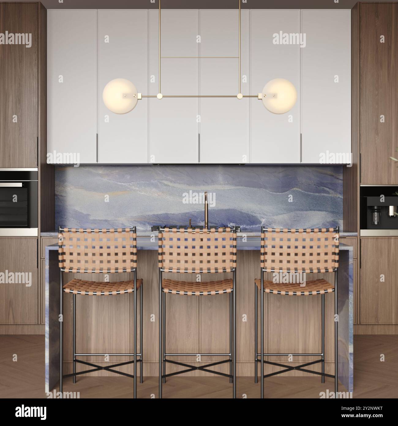 Modern kitchen design with quartzite countertop - detail of interior ...