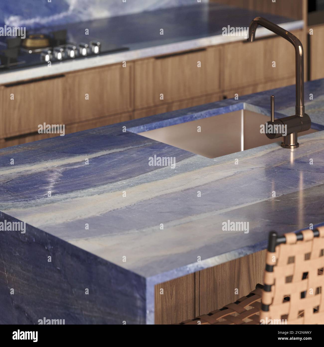 Modern kitchen design with quartzite countertop - detail of interior ...