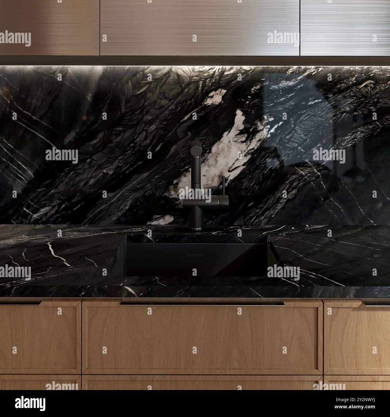 Modern kitchen design with natural stone - detail of interior with ...