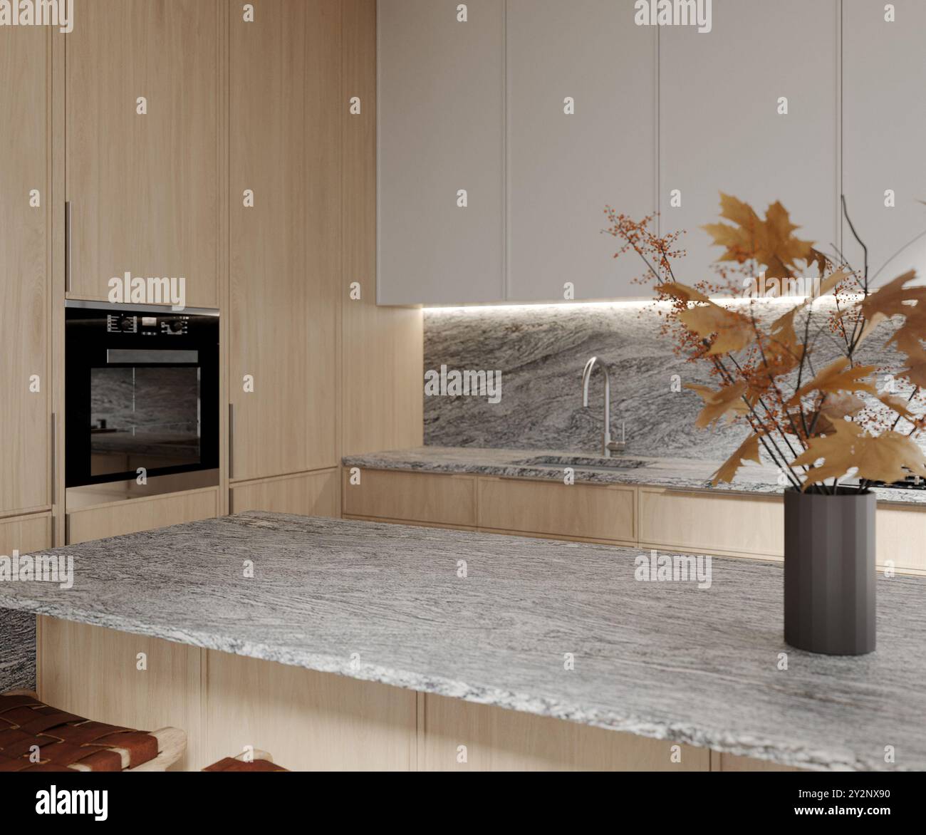 Modern kitchen design with natural stone countertop - detail of ...