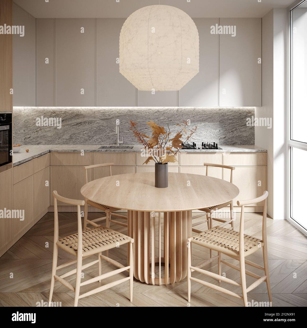 Modern kitchen design with natural stone countertop - detail of ...