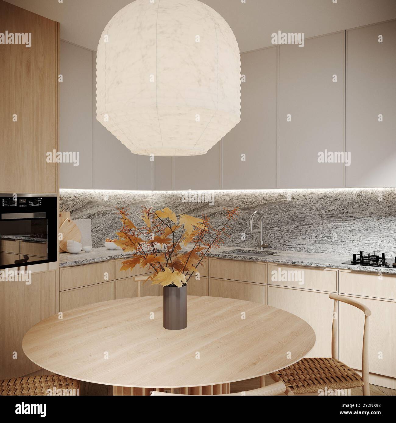 Modern kitchen design with natural stone countertop - detail of ...