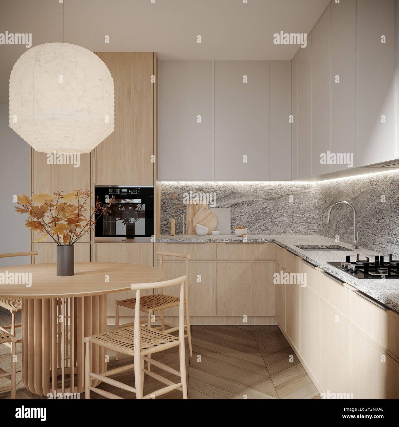 Modern kitchen design with natural stone countertop - detail of ...